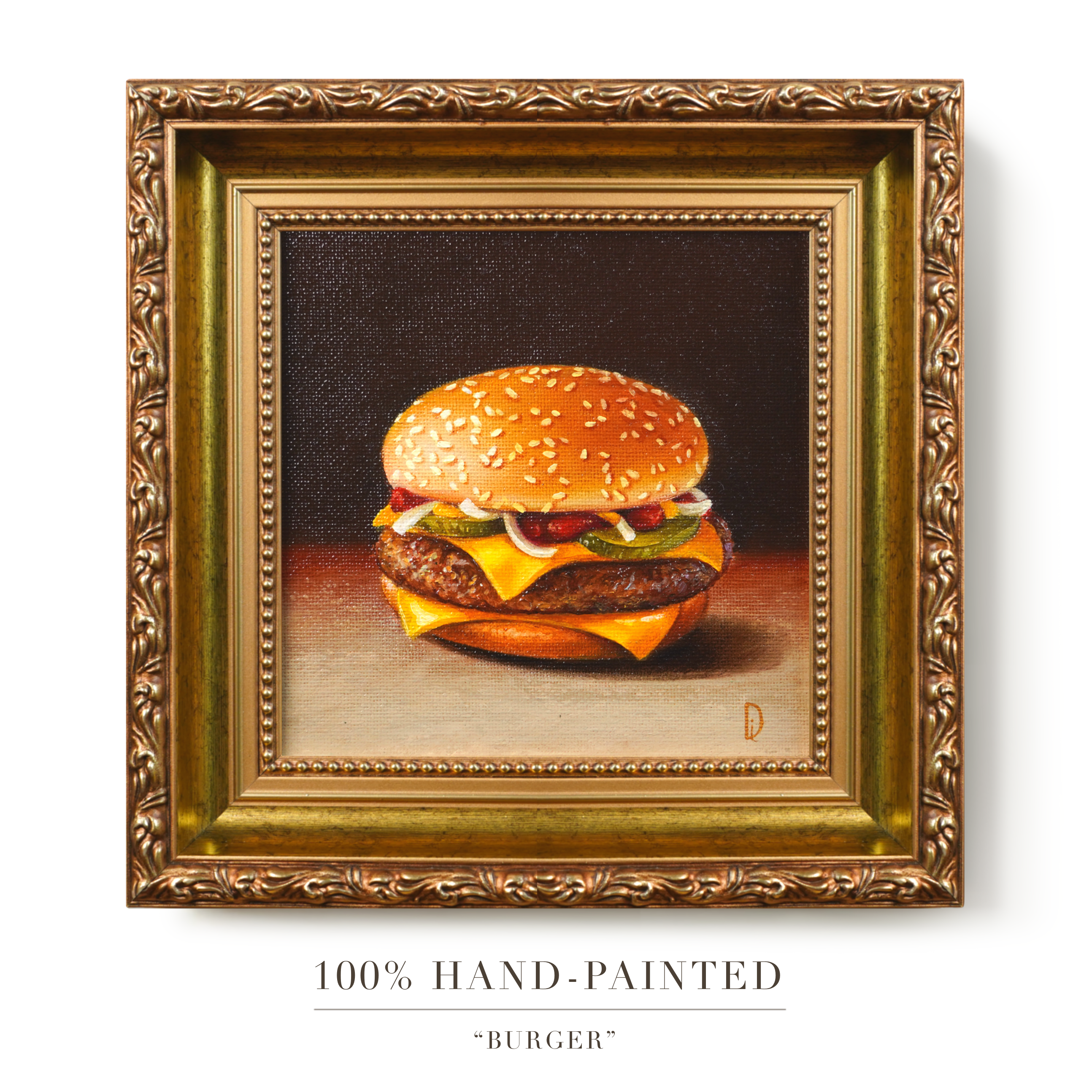 Original Hand-Painted Burger Miniature Oil Painting – DrawWithDi
